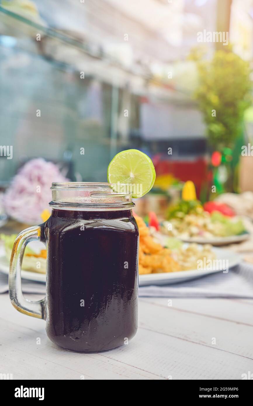 Typical Peruvian fresh juice "chicha morada". Selective Focus Stock ...