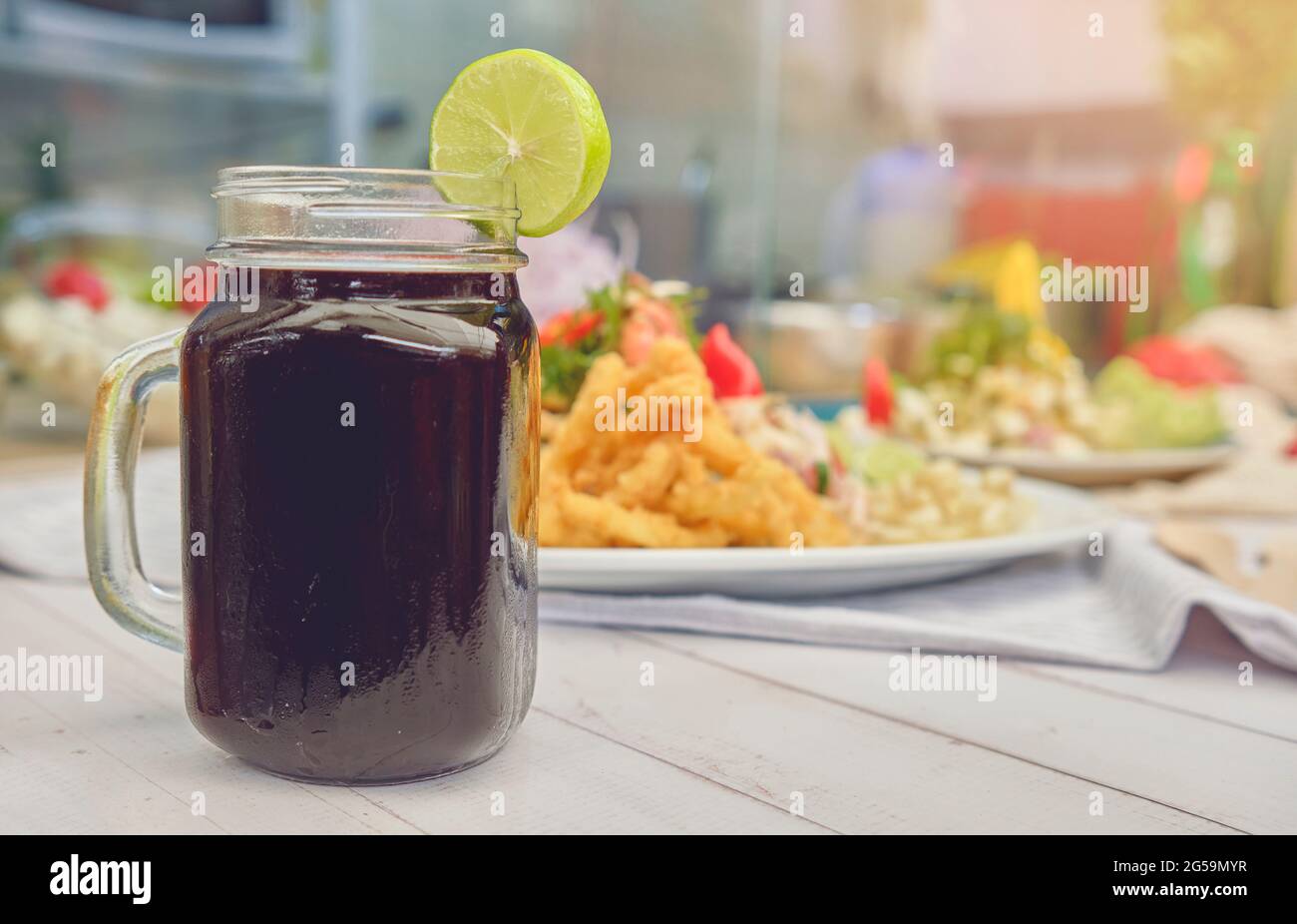 Typical Peruvian fresh juice "chicha morada". Selective Focus Stock ...