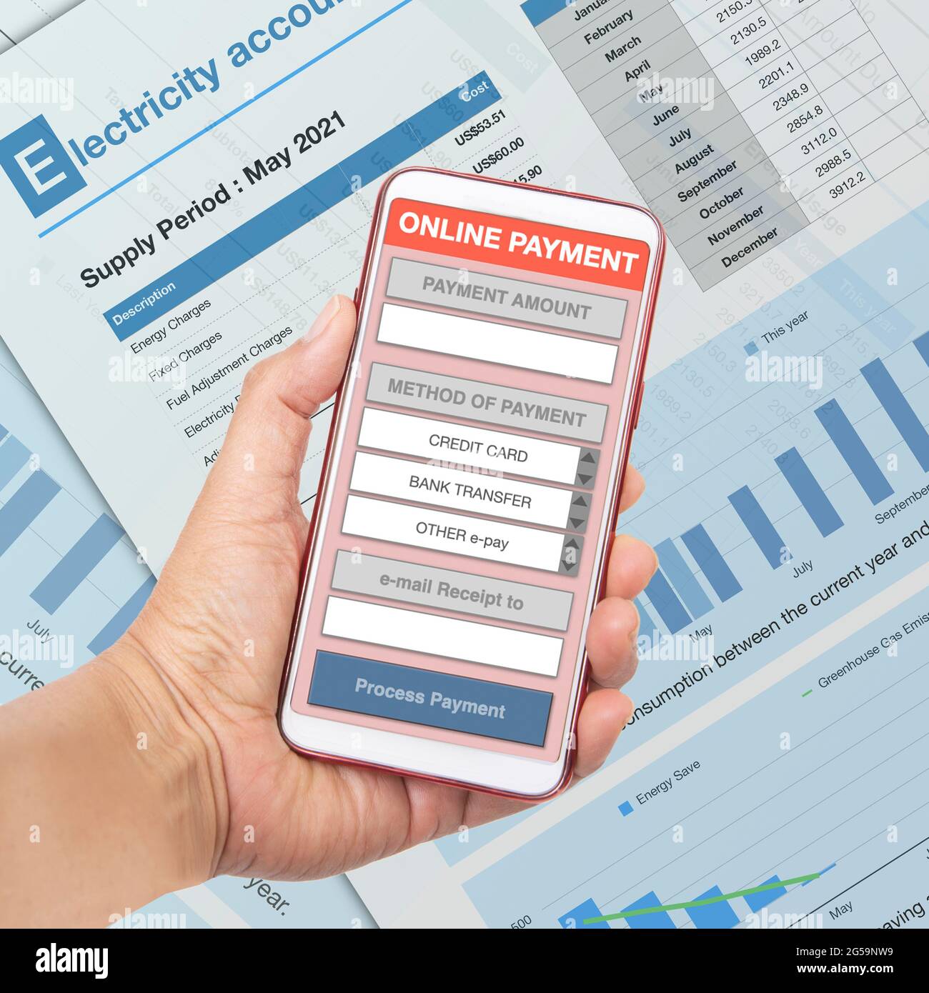 Hand holding smartphone that showing electronic payment application on ...