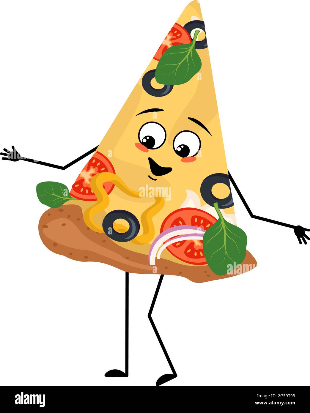 Cute pizza character with joyful emotions, smile face, happy eyes, arms ...