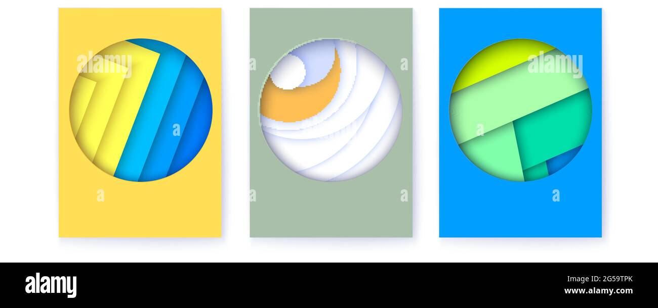 Set of covers with abstract geometric pattern. Paper layers with shadow ...