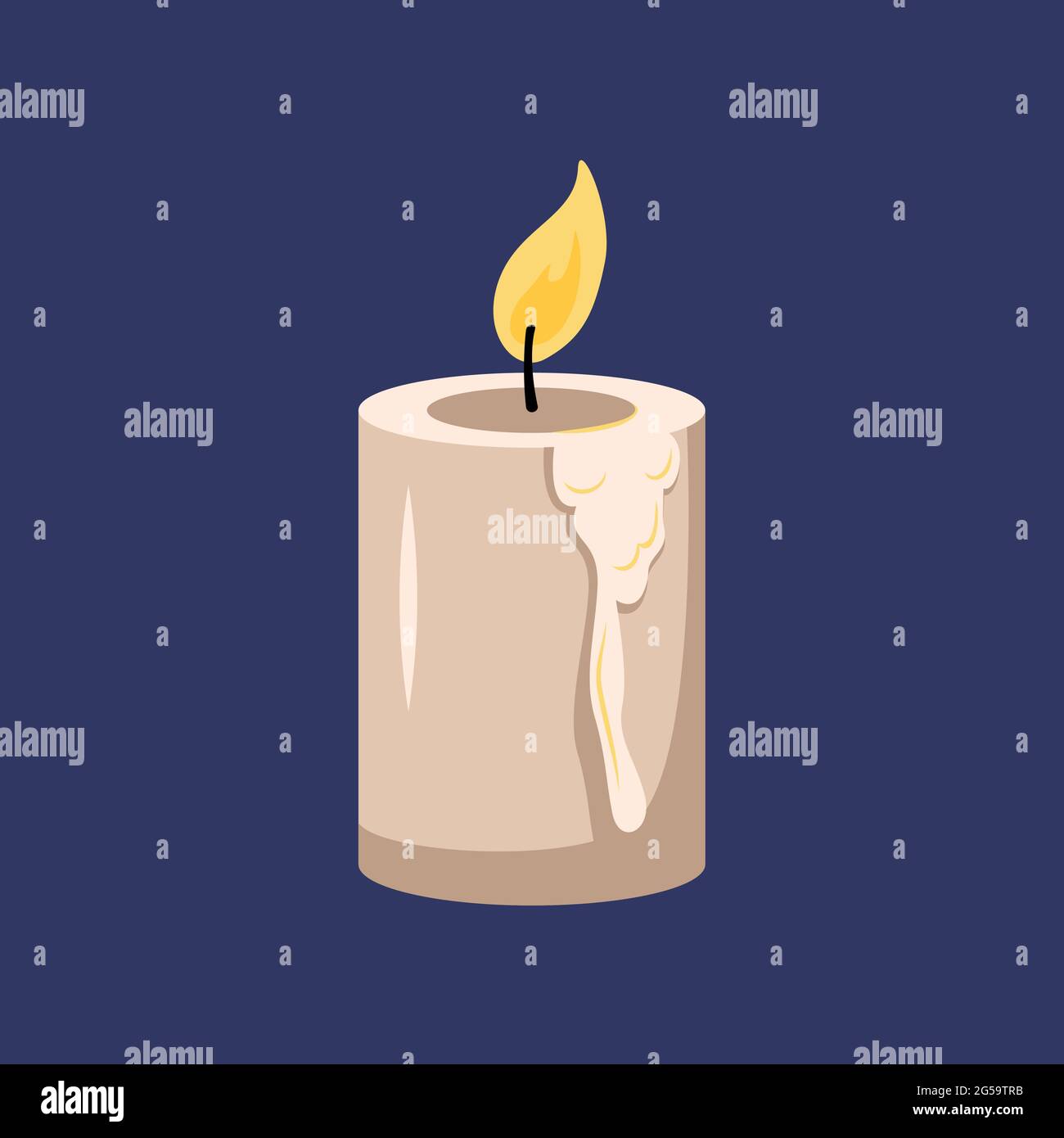 White candles on a blue background with dripping wax and fire Stock ...