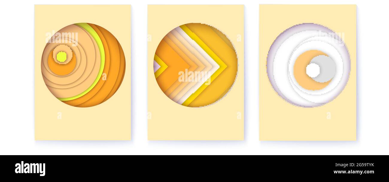 Set of posters with geometric pattern. Monochrome color theme. Paper ...