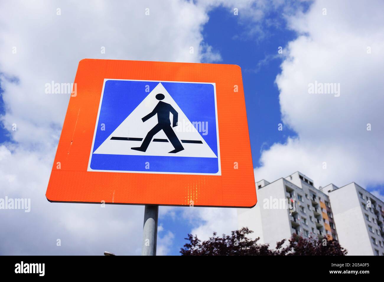 Low angle shot of a pedestrian crossing sign Stock Photo - Alamy