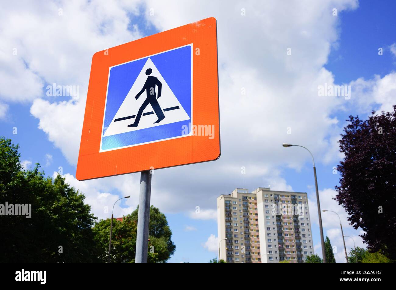 Low angle shot of a pedestrian crossing sign Stock Photo - Alamy