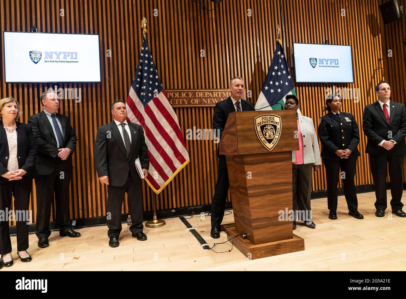 New York, USA. 25th June, 2021. Police Commissioner Dermot Shea speaks ...