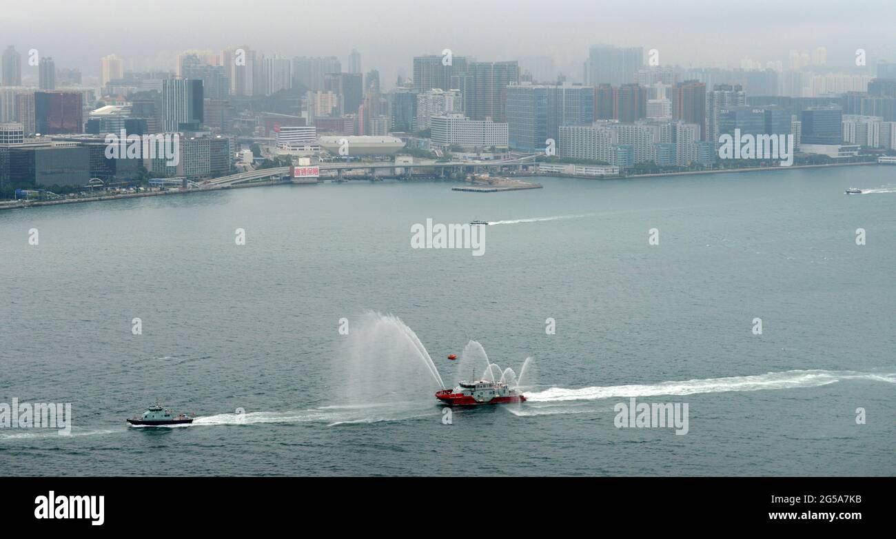 Hong Kong Fire department boats in Victoria Harbour, Hong Kong Stock ...