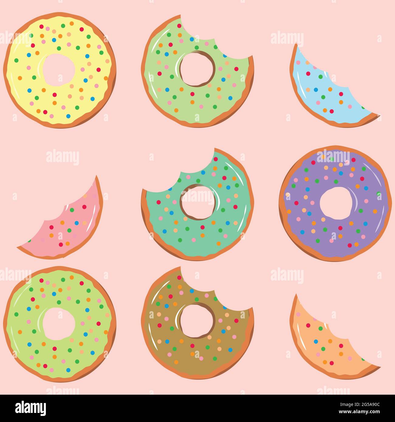 Seamless pattern with mouth bite donuts on an isolated background ...