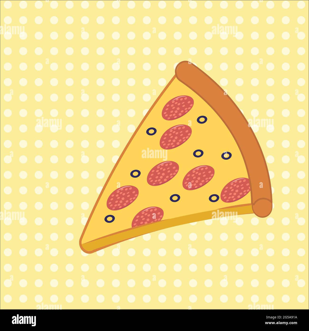 Slice of italian pepperoni pizza on yelow background with shadow, side ...