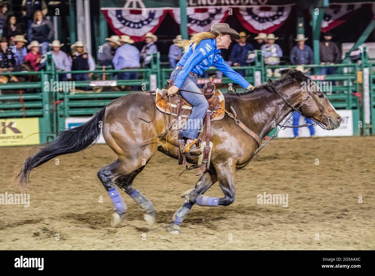 Jackie Ganter seen during the barrel racing event. Day 8 of the 102nd ...