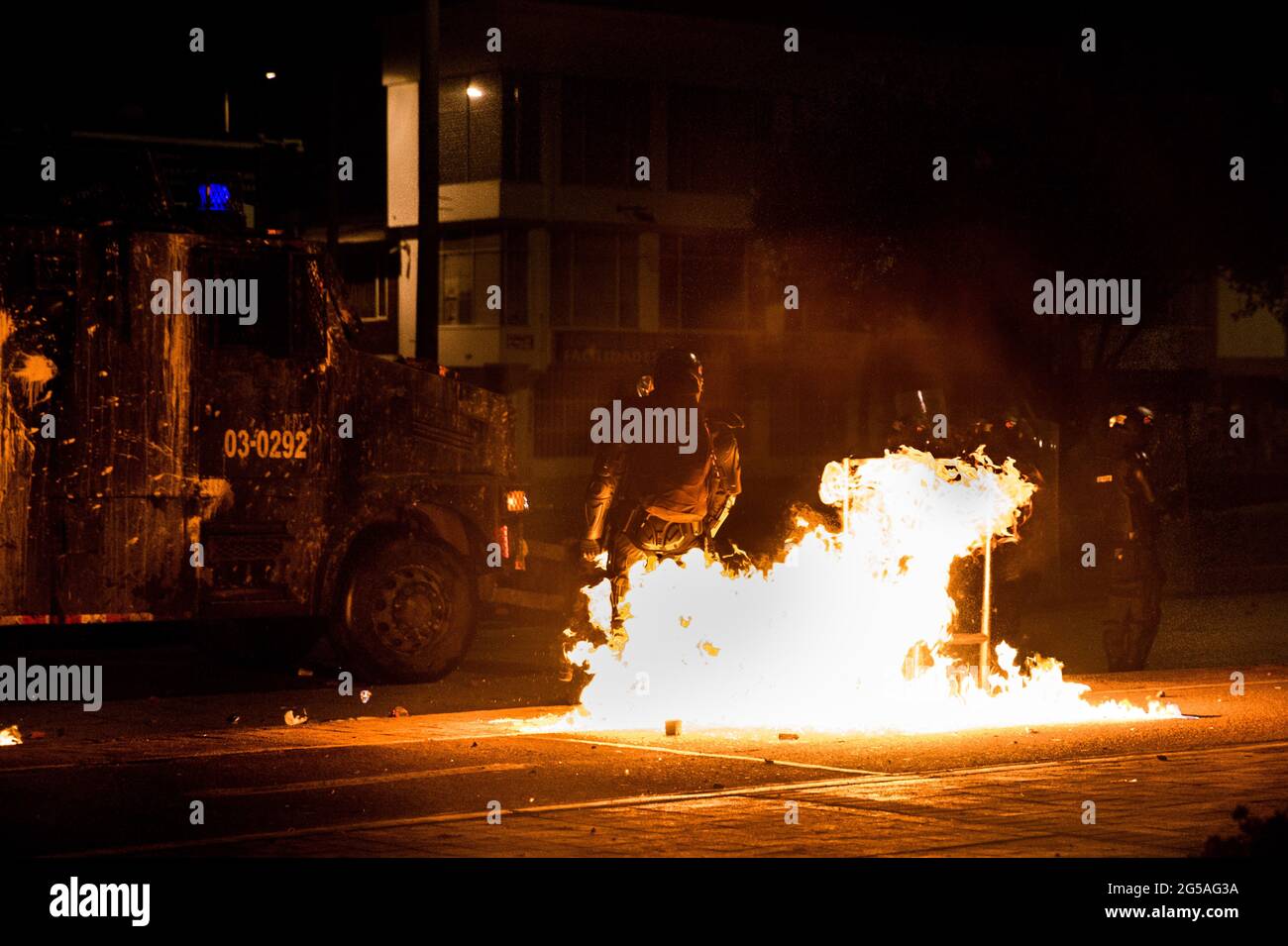 Bogota, Colombia. 22nd June, 2021. A molotov cocktail thrown by ...