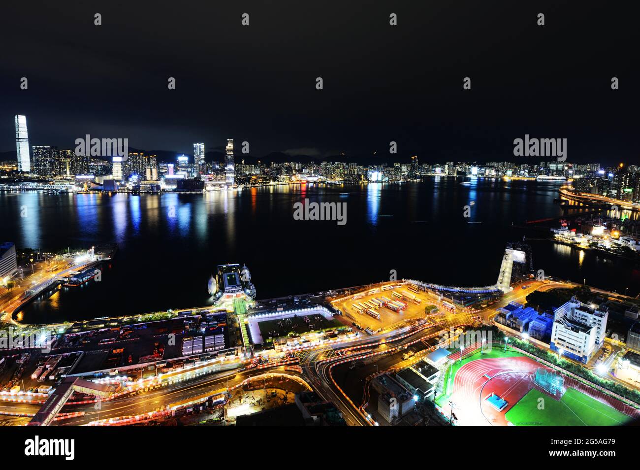 A view of Kowloon's Victoria harbour waterfront as seen from Wan Chai ...