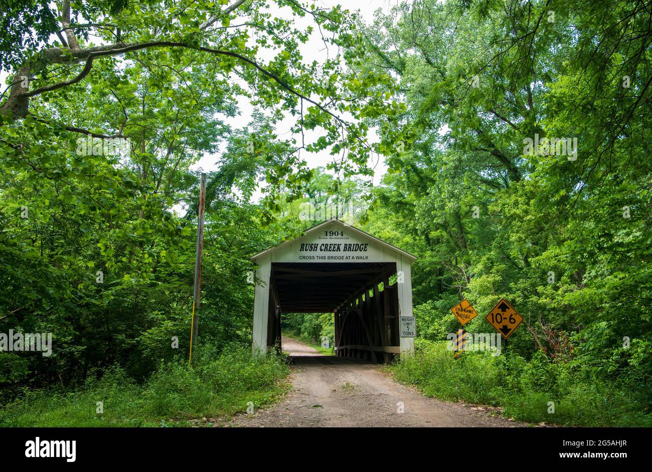 The Rush Creek Covered Bridge is south of Tangier, Indiana. The single ...