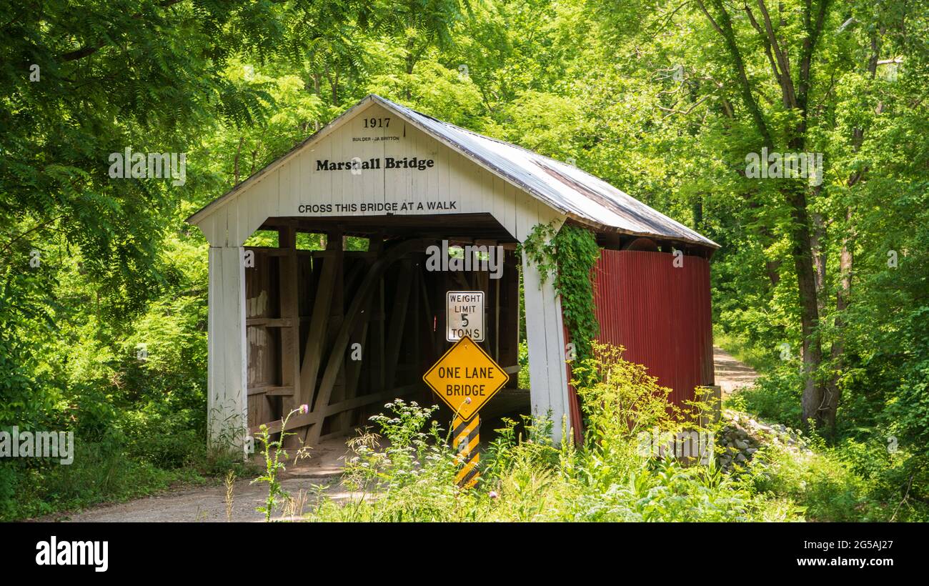 The Marshall Covered Bridge is a single span Burr arch truss covered ...