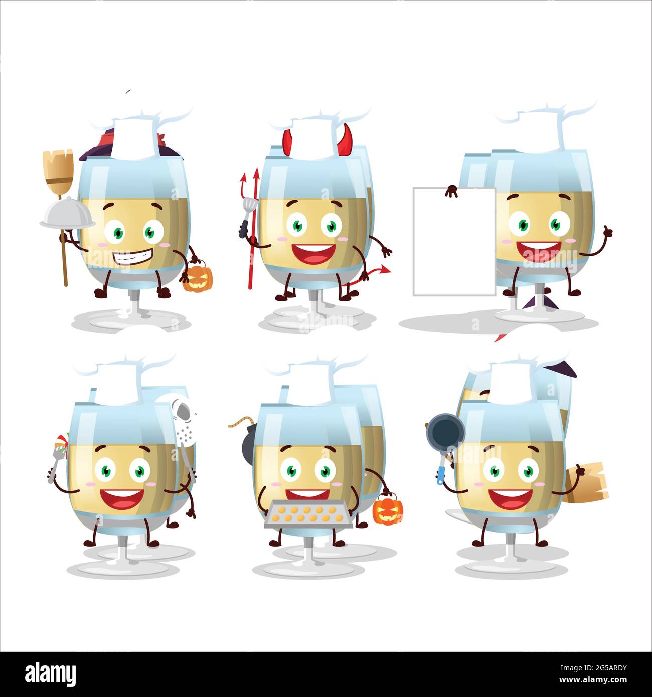 Cartoon character of white wine with various chef emoticons. Vector ...
