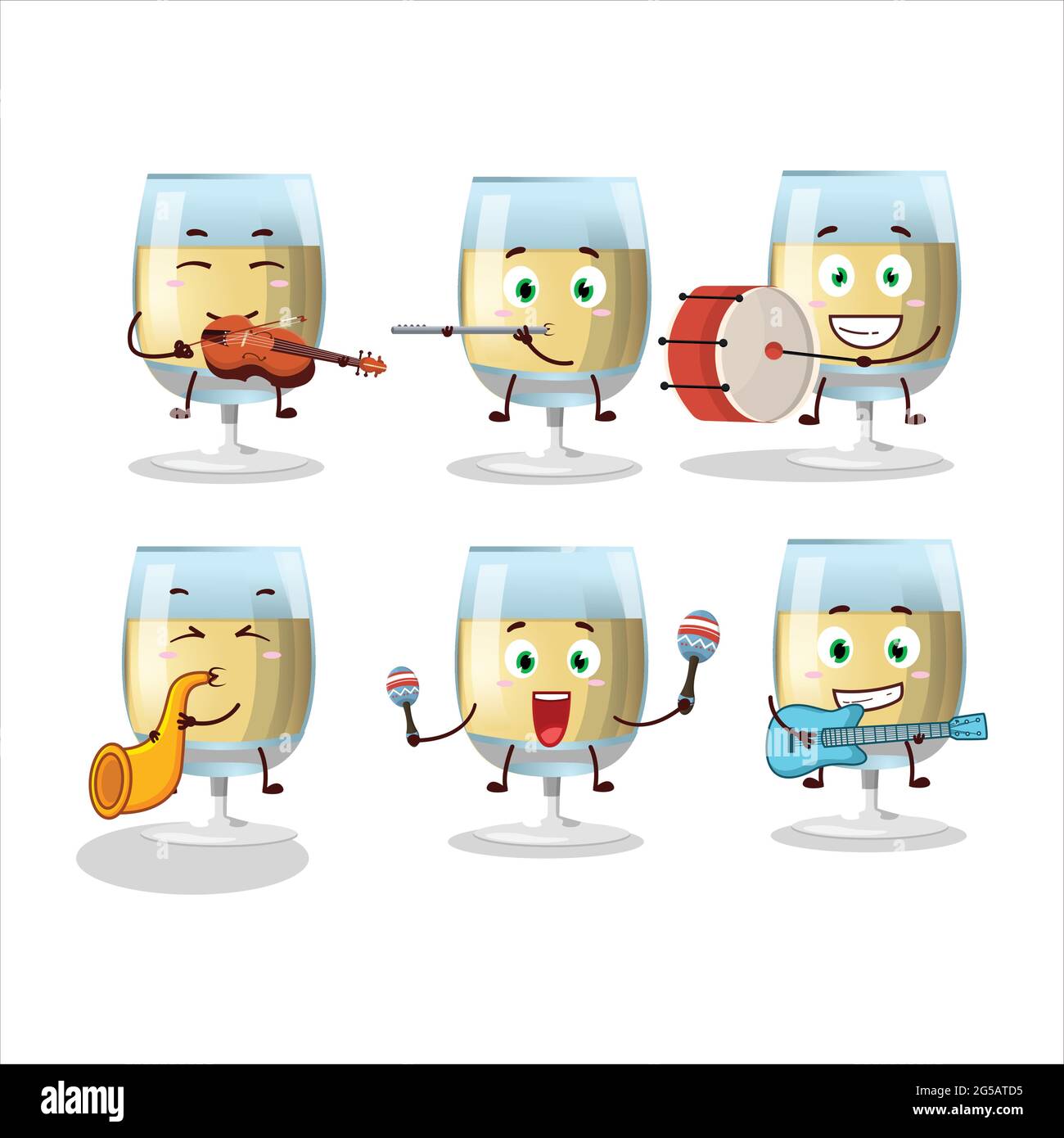 Cartoon character of white wine playing some musical instruments ...