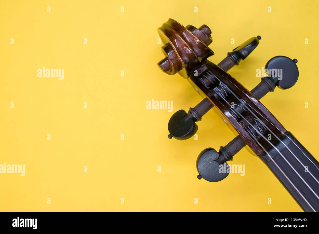 Pegbox of a violin on a yellow background with a copy space Stock Photo ...
