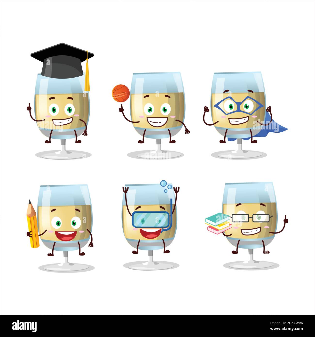School student of white wine cartoon character with various expressions ...