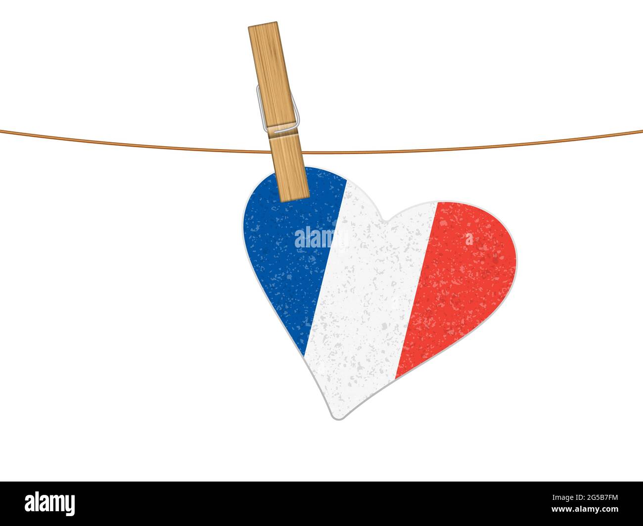 Heart France flag on clothesline. Vector illustration on a white ...