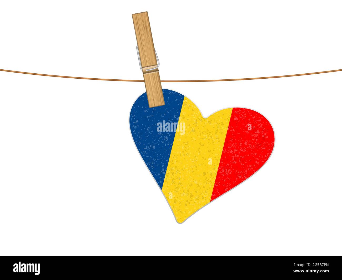 Heart Romania flag on clothesline. Vector illustration on a white ...