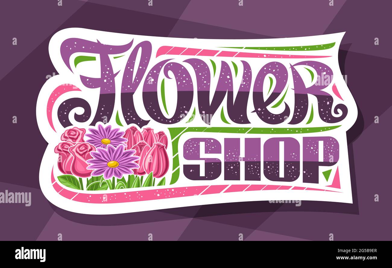 Vector logo for Flower Shop, decorative cut paper sign board with ...