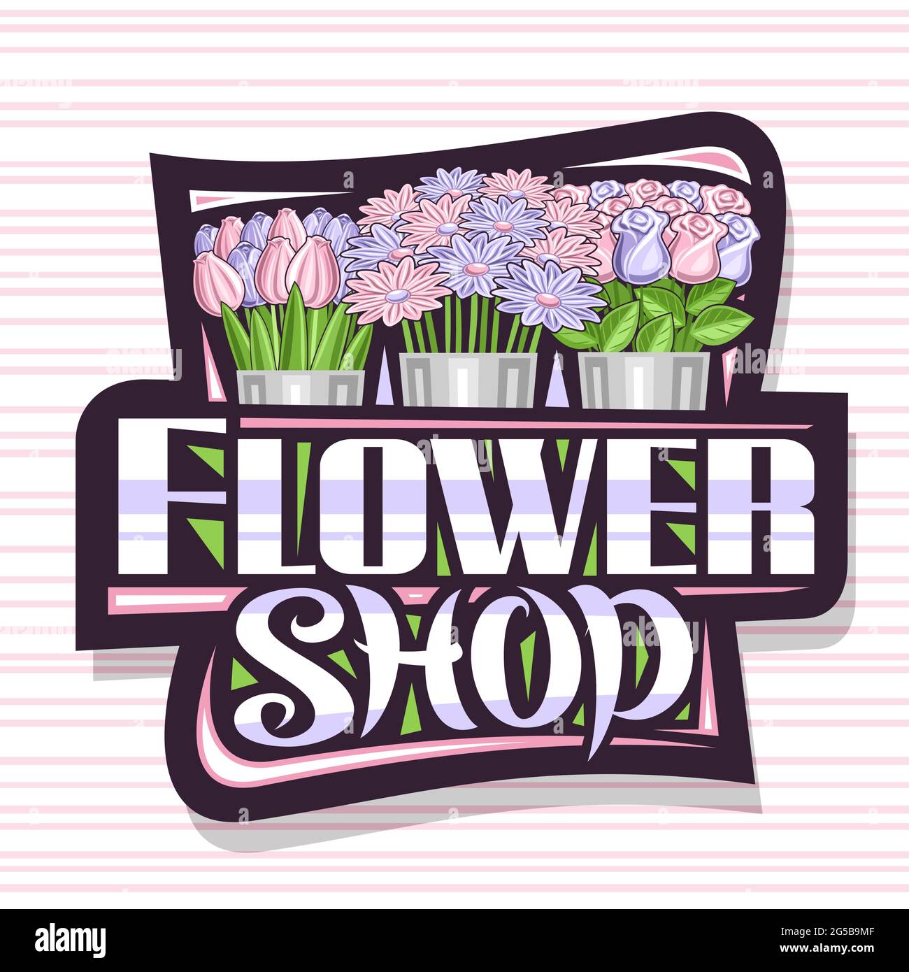 Vector logo for Flower Shop, dark decorative sign board with ...