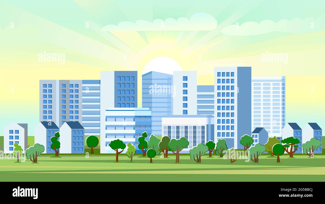 Cozy clean city. Modern, pleasant exterior. High-rise buildings and ...