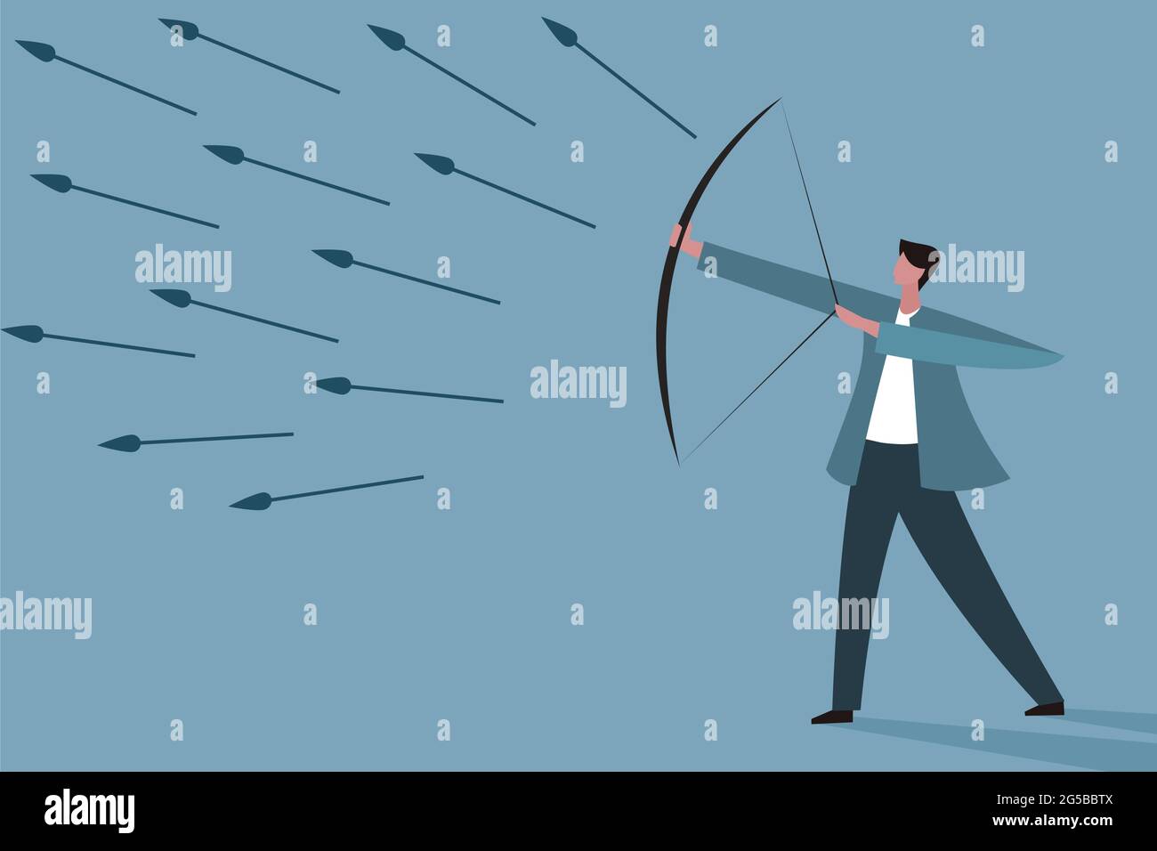 Illustration of a man releasing multiple arrows arrows to the target ...
