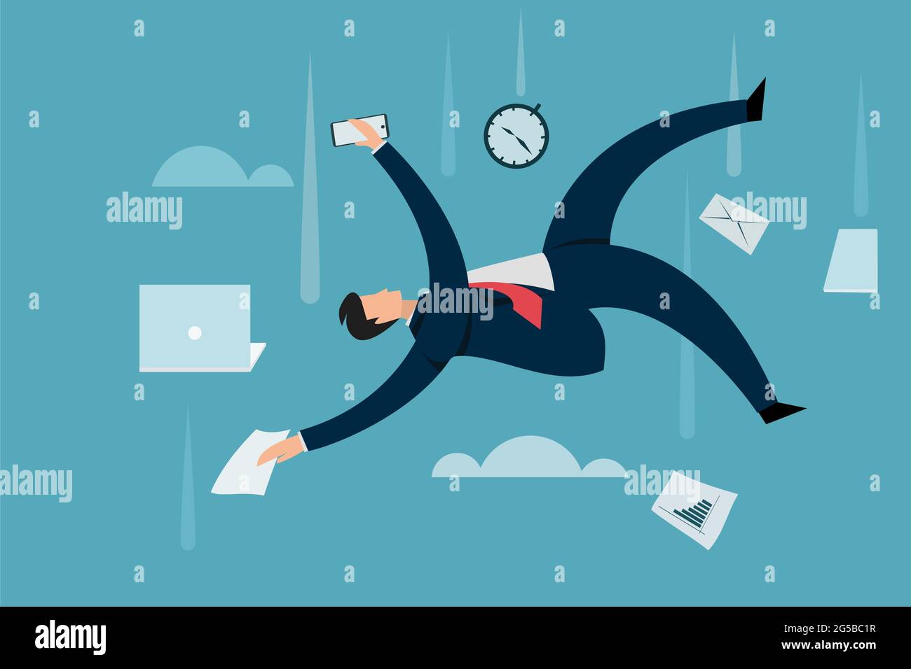 Illustration of a business executive falling down from sky while ...