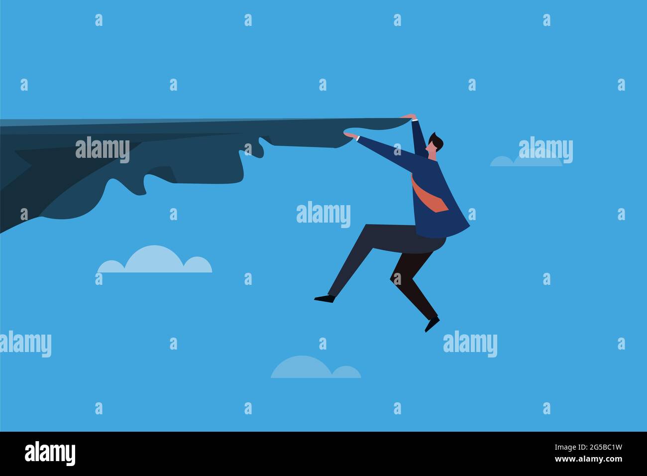 Business executive hanging on a cliff edge. Concept for business risks ...