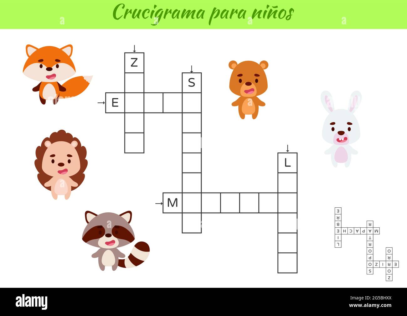 Crossword for kids in Spanish with pictures of animals. Educational ...