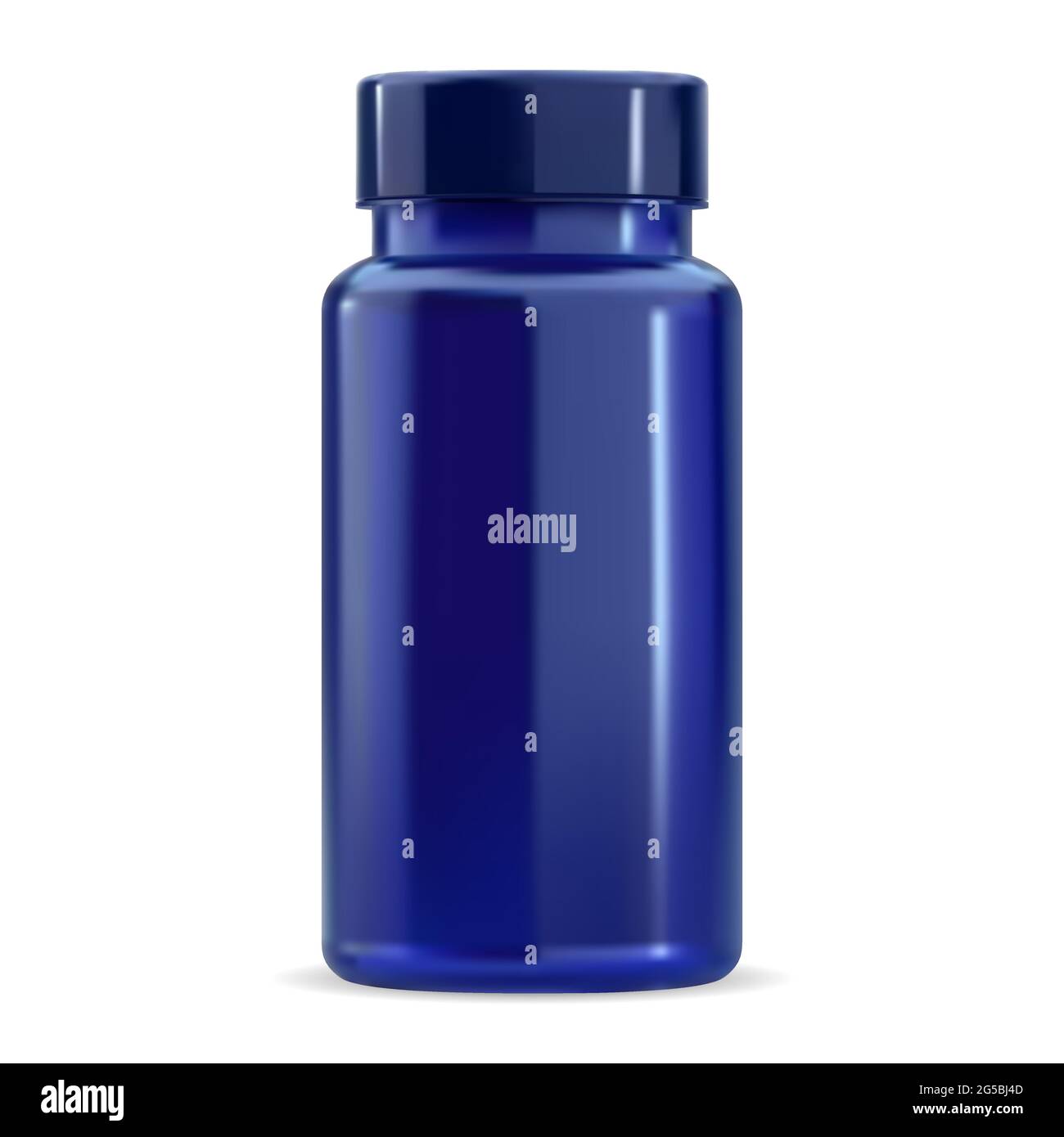 Pill bottle. Vitamin supplement jar mockup, blue plastic 3d package ...