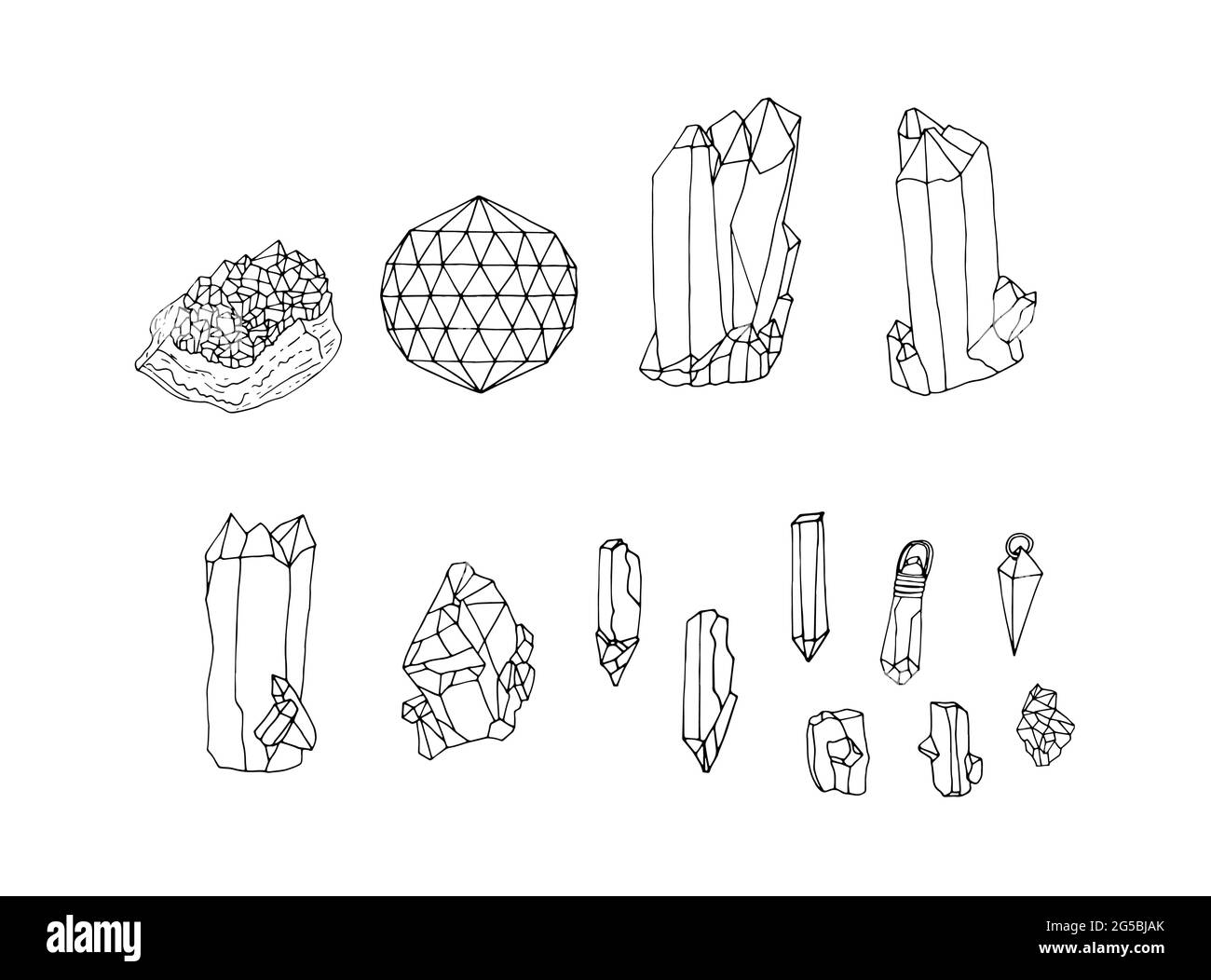 Line art illustration of hand drawn gemstones and crystals set Stock ...
