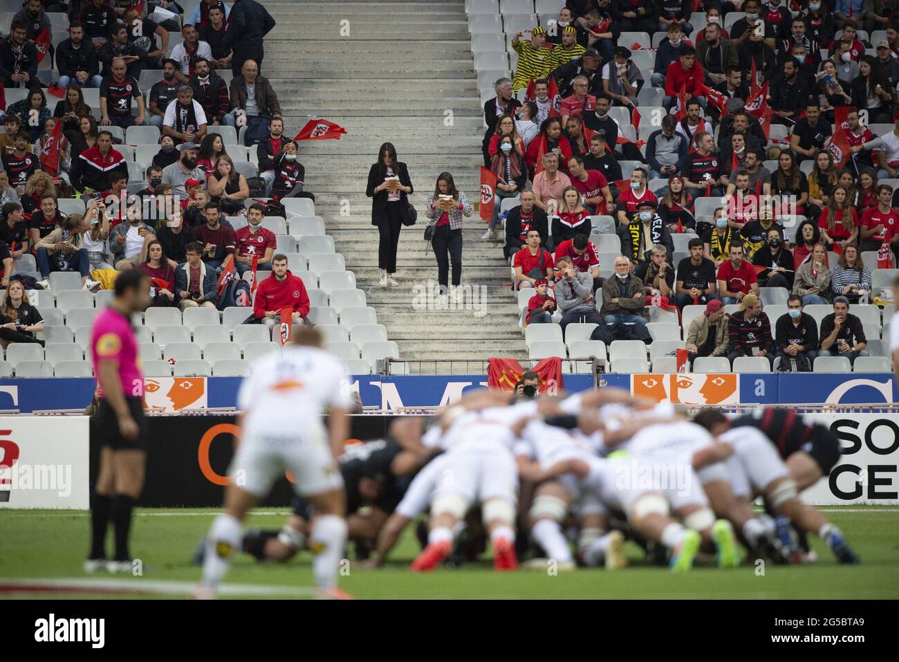 Paris, France. 26th June, 2021. Supporters during the French Top 14 ...