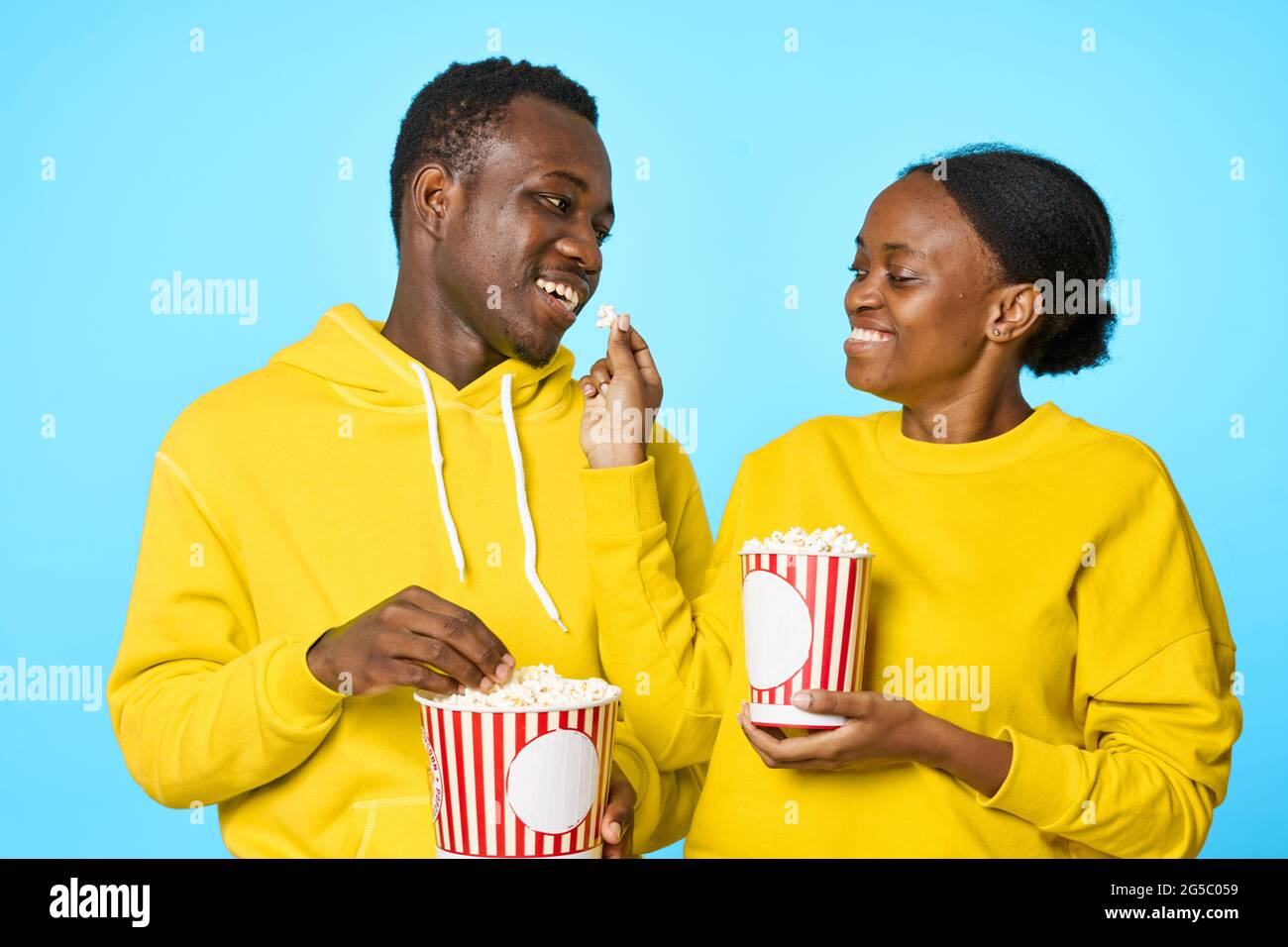 cheerful african couple with popcorn entertainment cinema Stock Photo ...