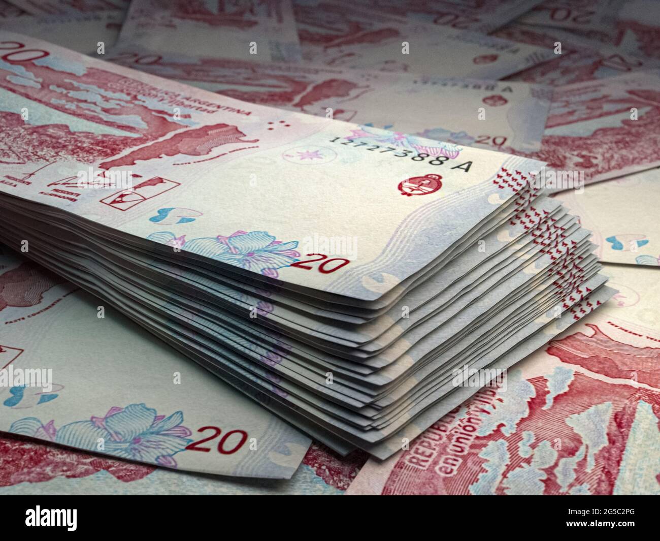 Money of Argentina. Argentine peso bills. ARS banknotes. 20 pesos ...