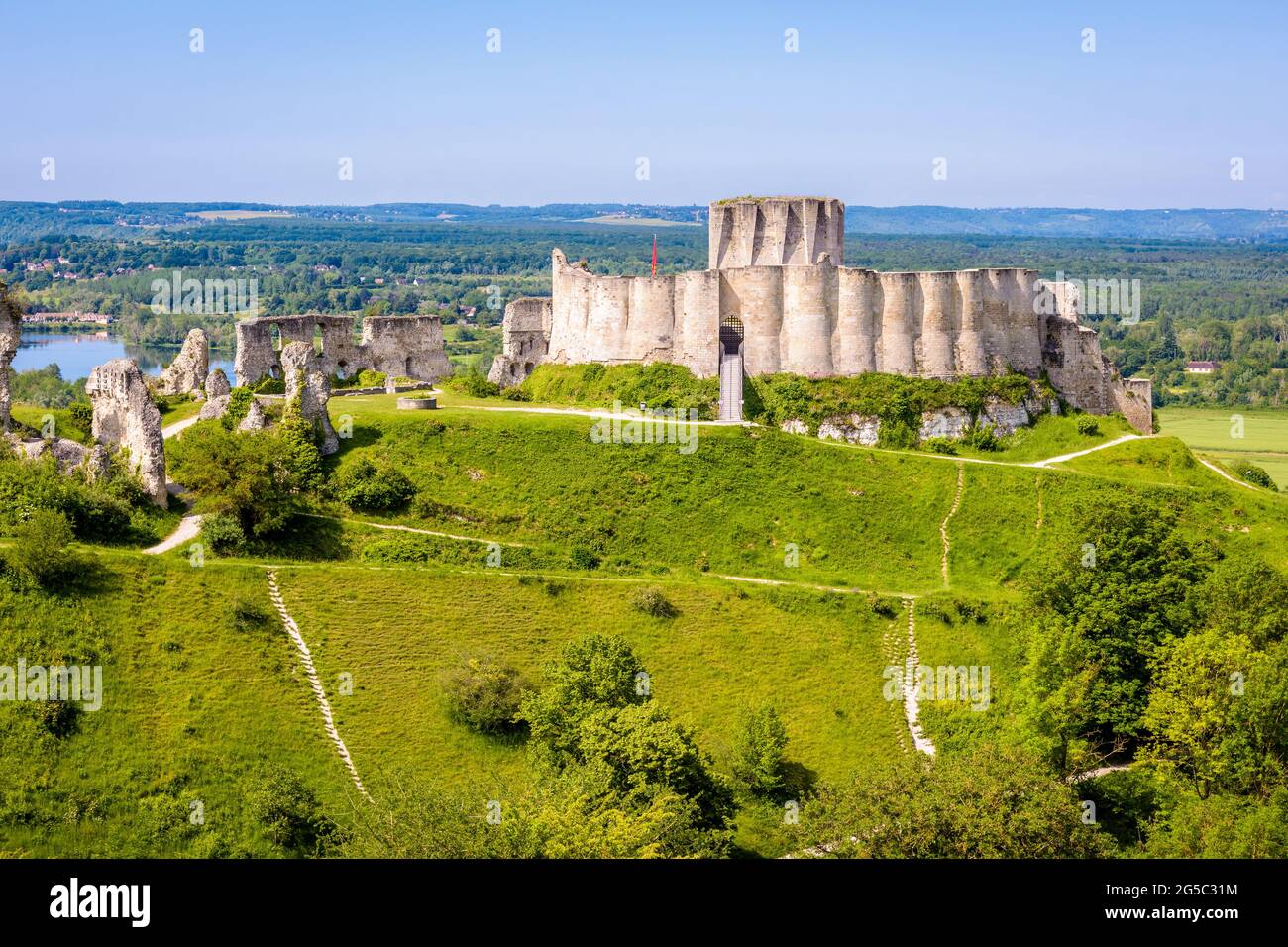 The inner wall and keep of Château-Gaillard, a medieval fortified ...