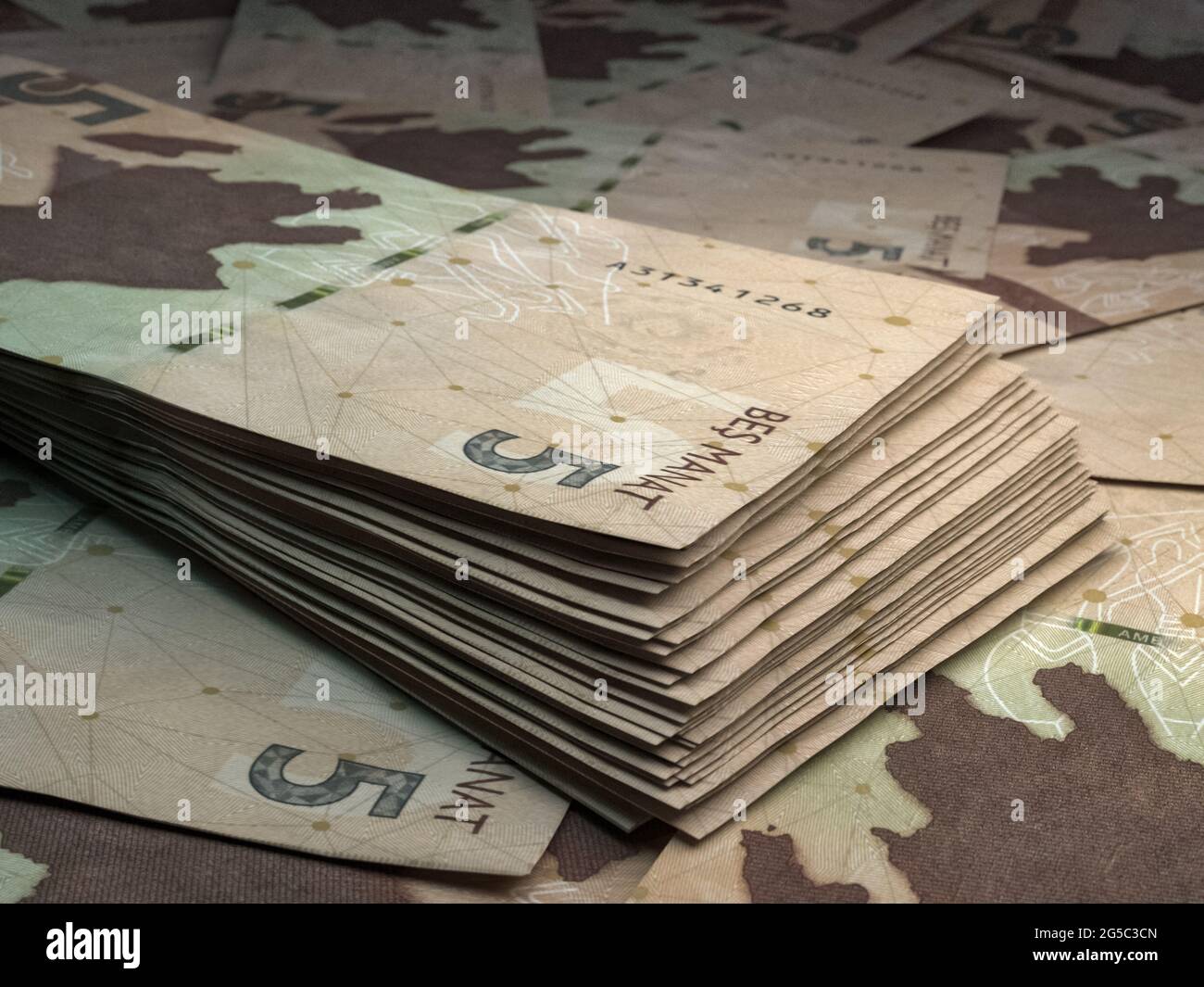 Money of Azerbaijan. Azerbaijani manat bills. AZN banknotes. 5 coins ...