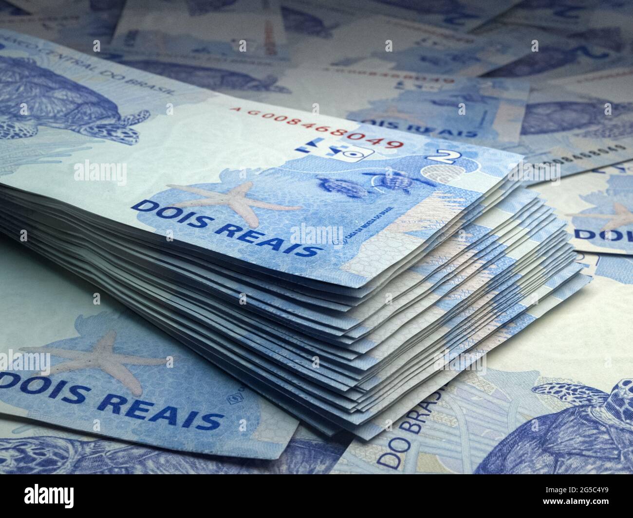 Money of Brazil. Brazilian real bills. BRL banknotes. 2 reals. Business ...