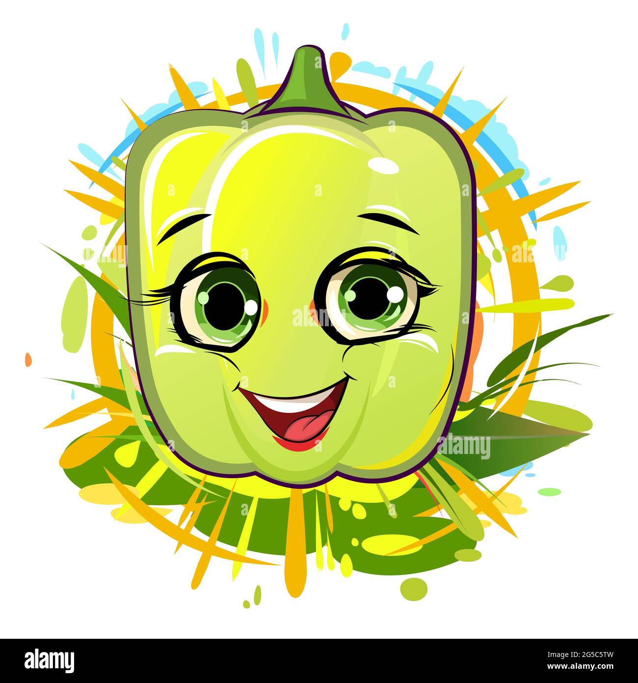 Bell pepper cheerful smile. Juicy red vegetable with a muzzle. Cartoon ...