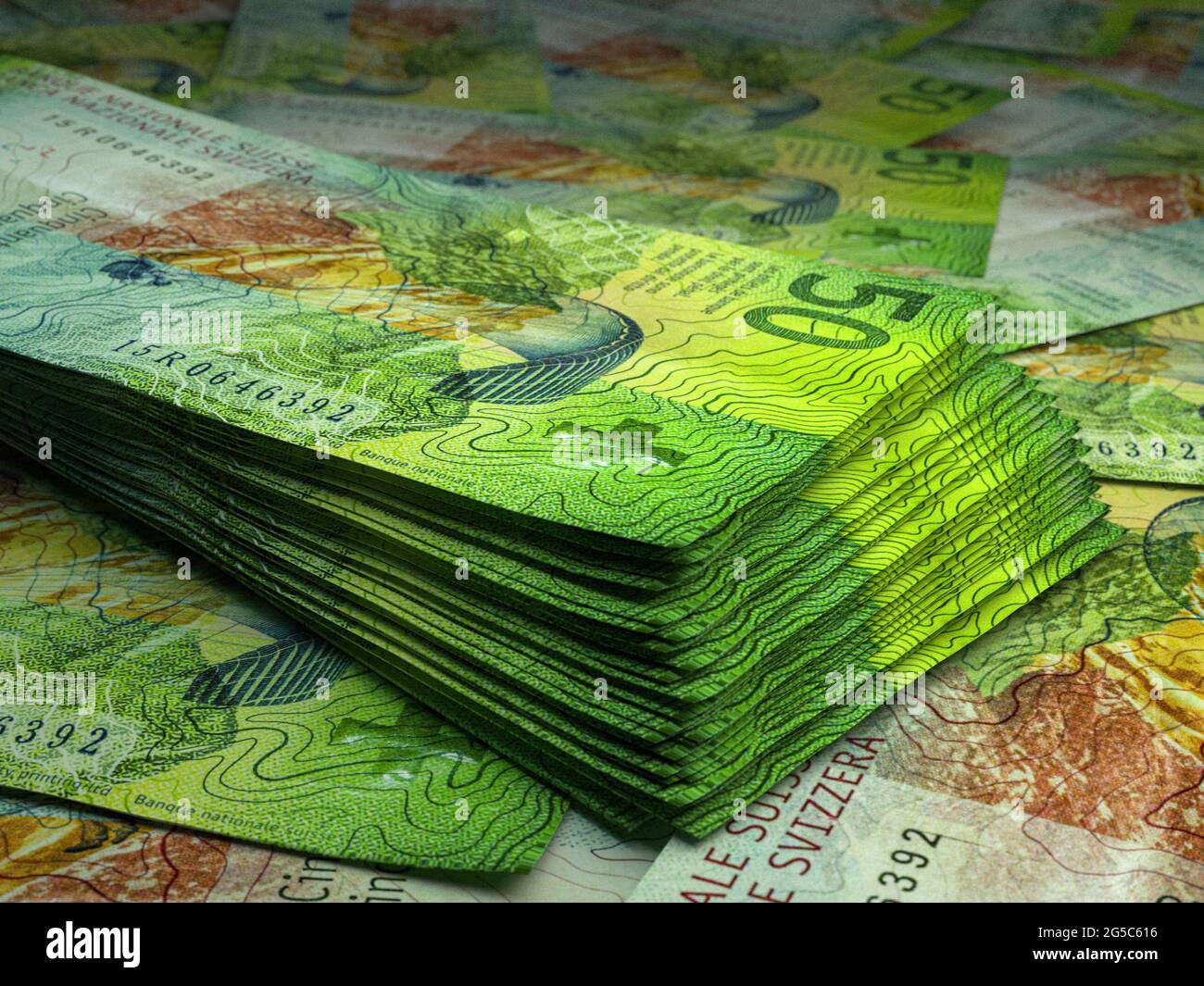 Money of Switzerland. Swiss franc bills. CHF banknotes. 50 francs ...