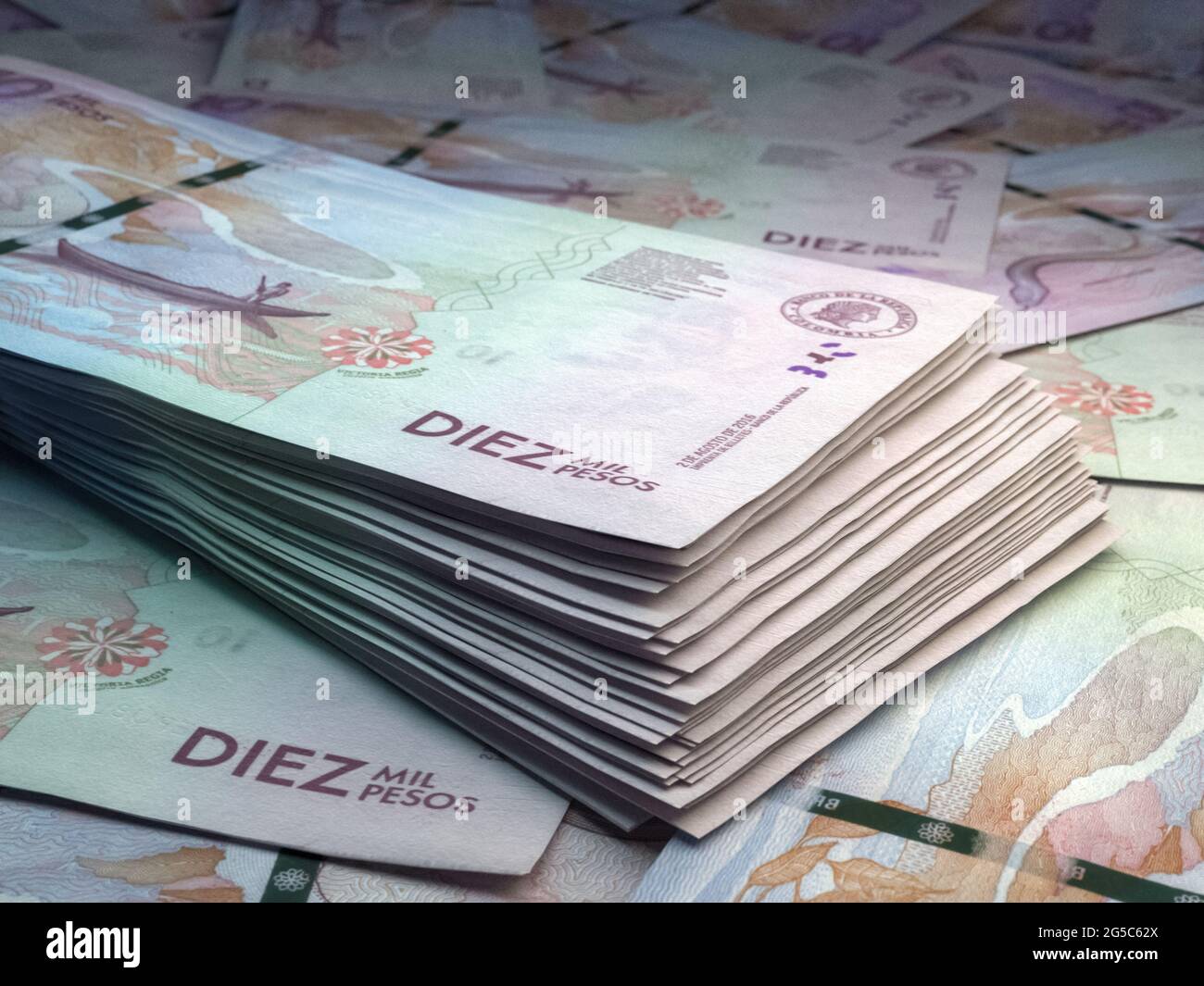 Money of Colombia. Colombian peso bills. COP banknotes. 10 pesos ...