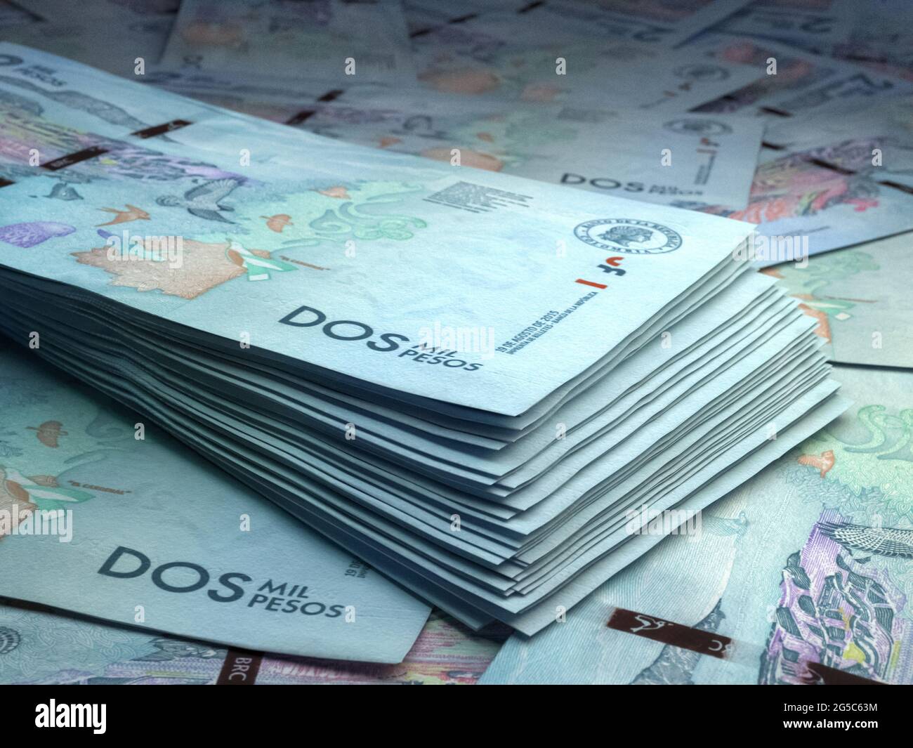 Money of Colombia. Colombian peso bills. COP banknotes. 2 pesos ...