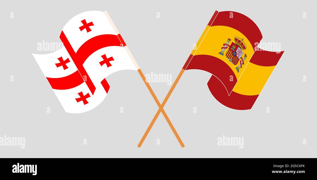 Crossed and waving flags of Georgia and Spain. Vector illustration ...