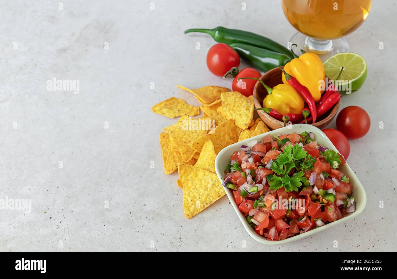 Pico de gallo or salsa fresca, made from tomato, onion, serrano pepper ...
