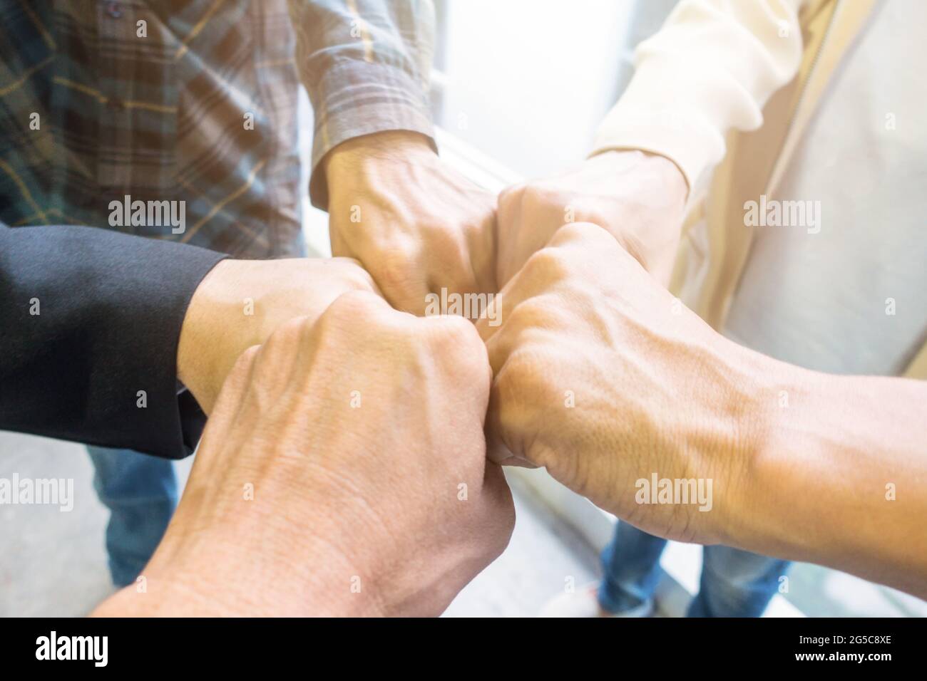 Friendship business group with hands together, concept of teamwork ...