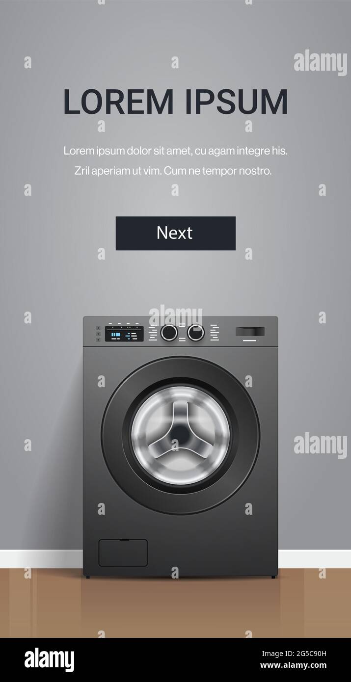 realistic washing machine front view of steel washer domestic appliance ...