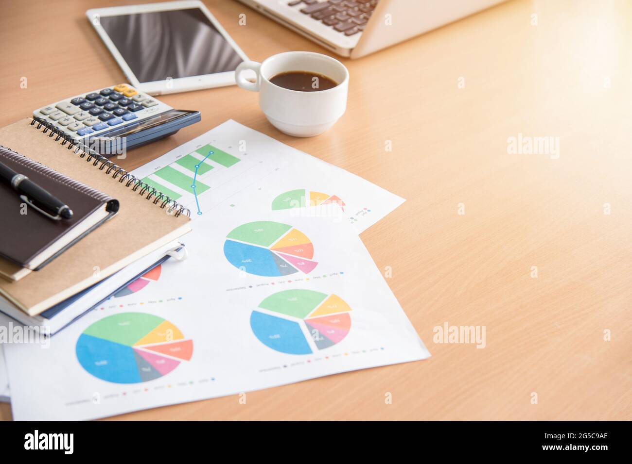 Office desk a stack of paper reports work forms with computer. Modern ...