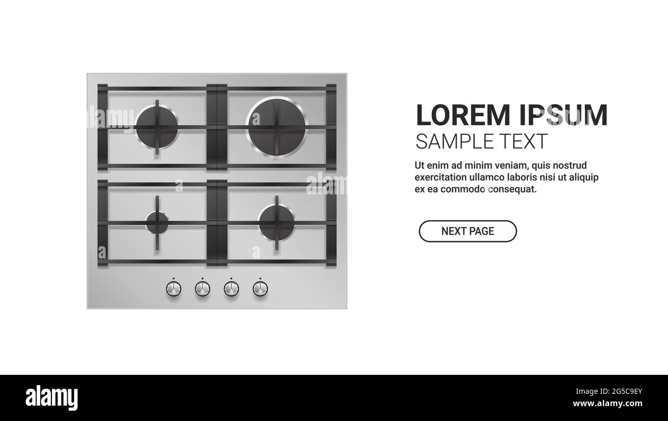 kitchen steel four burner gas hob top view of stove domestic equipment ...