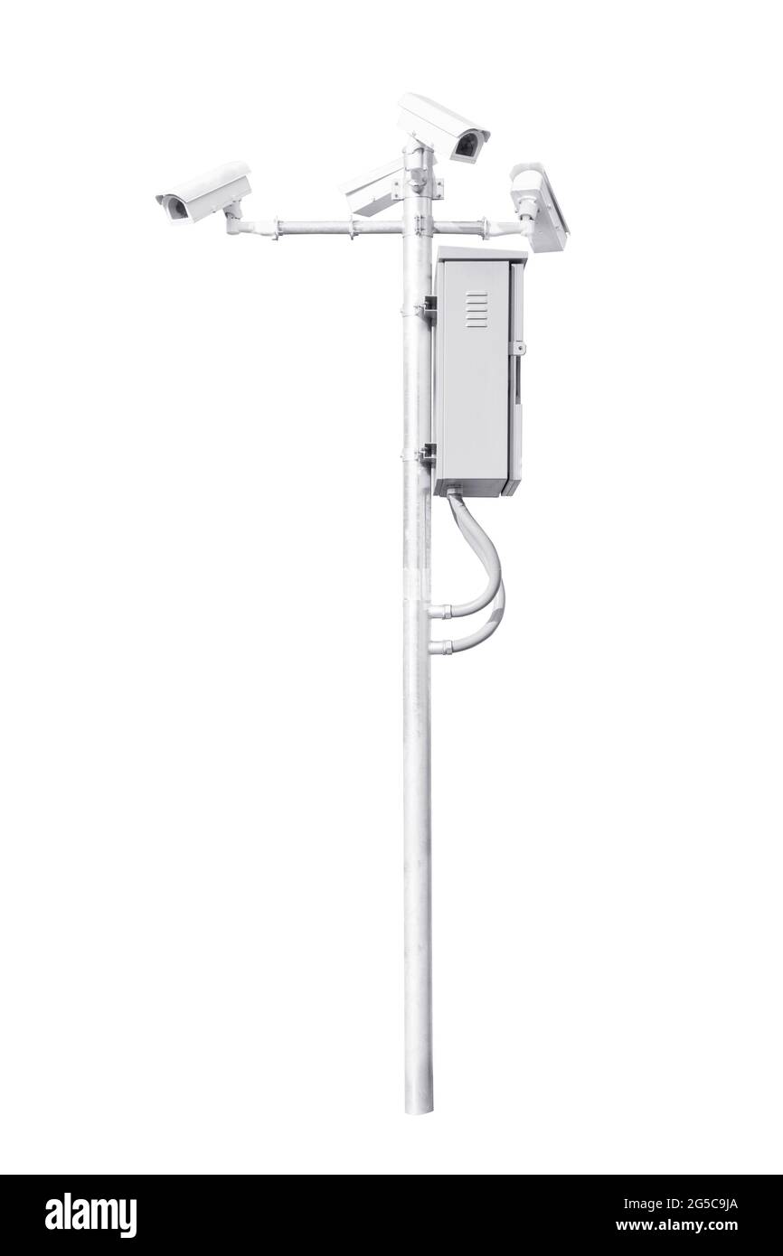 Security Camera, CCTV pillar isolated on white background with clipping ...